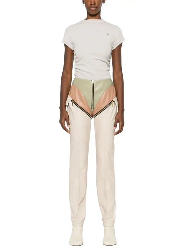 MITILIANE COUTURE Leather-panelled Zipped Trousers - Neutrals