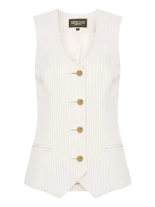MITILIANE COUTURE Striped Wool-blend Vest - Neutrals