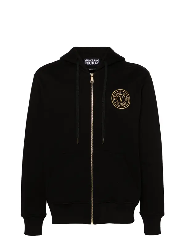Versace Logo-embroidered Zip-up Hoodie - Black