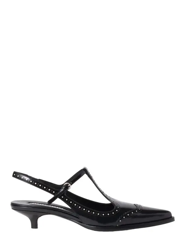 Miu Miu Brushed Leather Brogue Slingback Pumps - Black