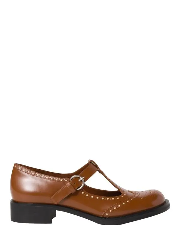 Miu Miu Brushed Leather T-strap Brogue Shoes - Brown