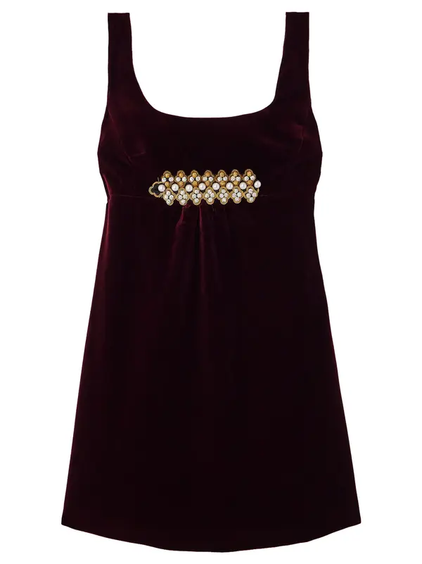 La DoubleJ Ella Embellished Cotton-velvet Mini Dress - Burgundy