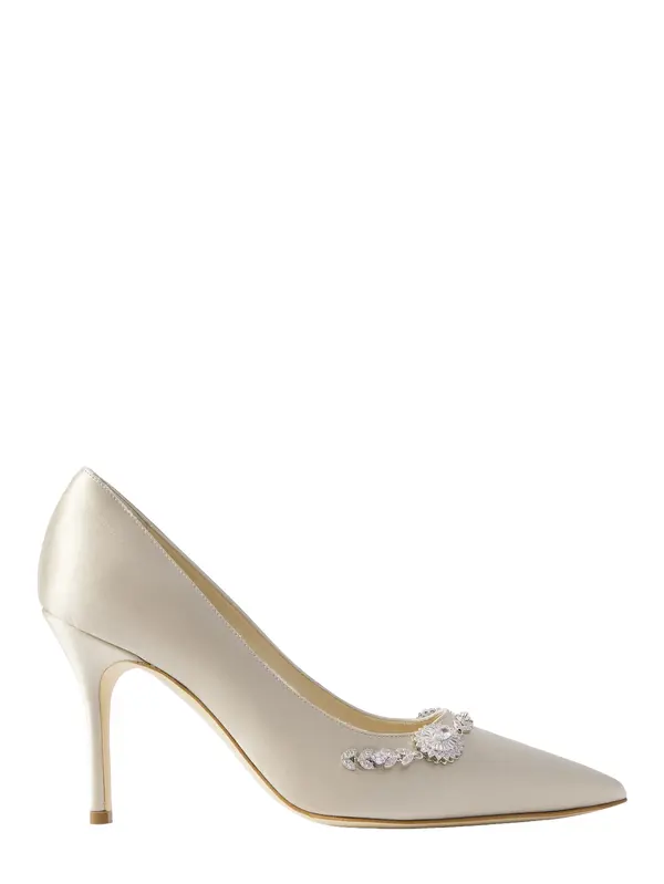 Manolo Blahnik Lamikpump 90 Crystal-embellished Satin Pumps - Cream