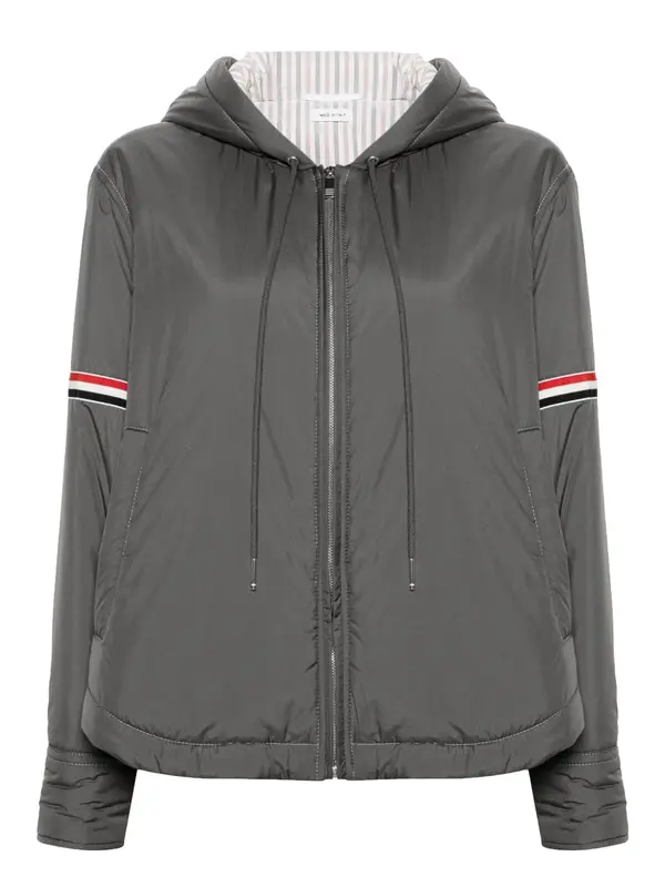 Thom Browne Rwb Down Hooded Jacket - Grey