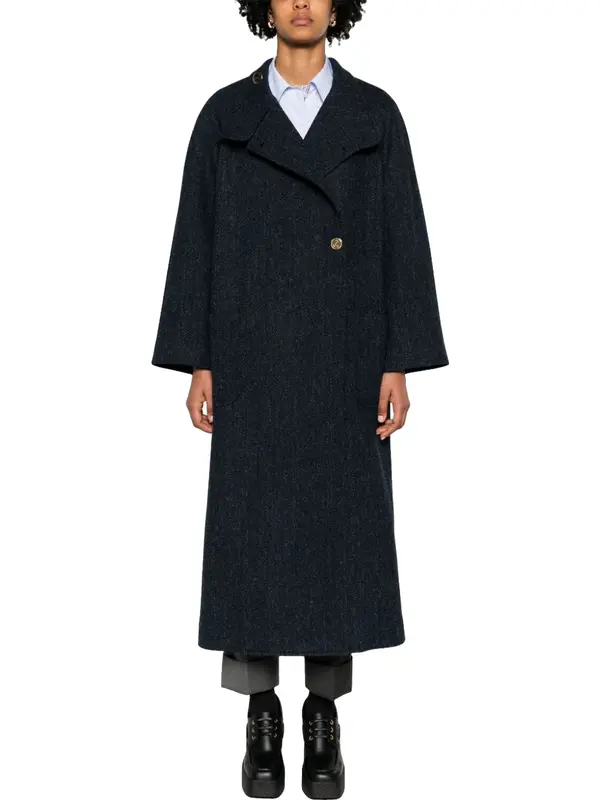 Thom Browne Harris Tweed Funnel-neck Coat - Blue