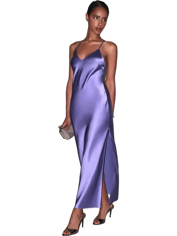 FLEUR DU MAL Maxi High Slit Slip Dress - Periwinkle