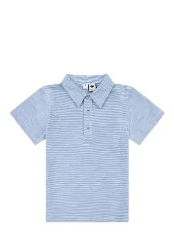 Busy Bees Short Sleeve Polo - Blue Chambray