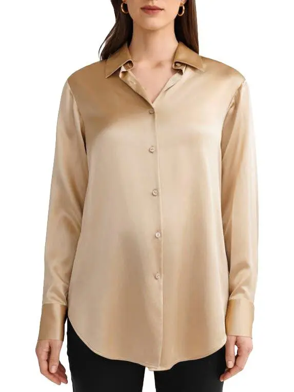 Lilysilk Oversize Style Silk Blouse - Light Camel