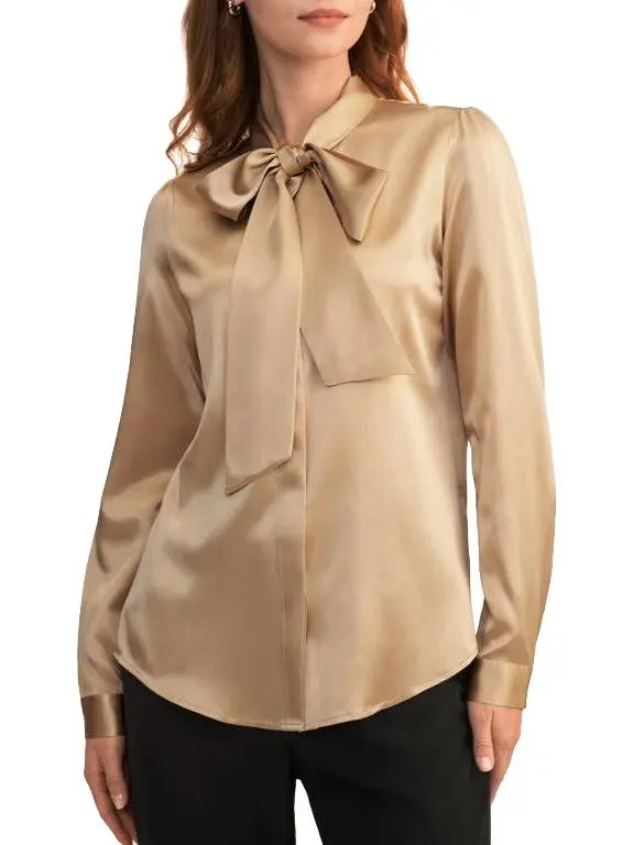 Lilysilk Bow-tie Neck Silk Blouse - Light Camel