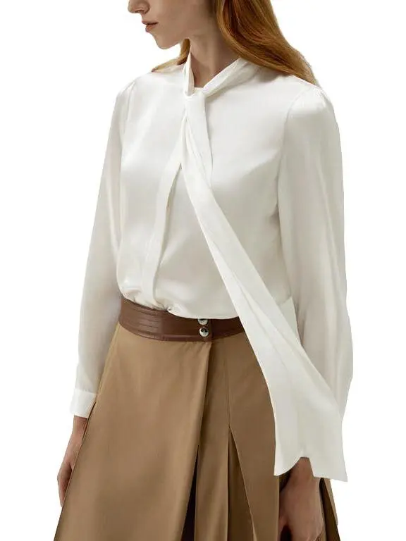 Lilysilk Bow-tie Neck Silk Blouse - Natural White