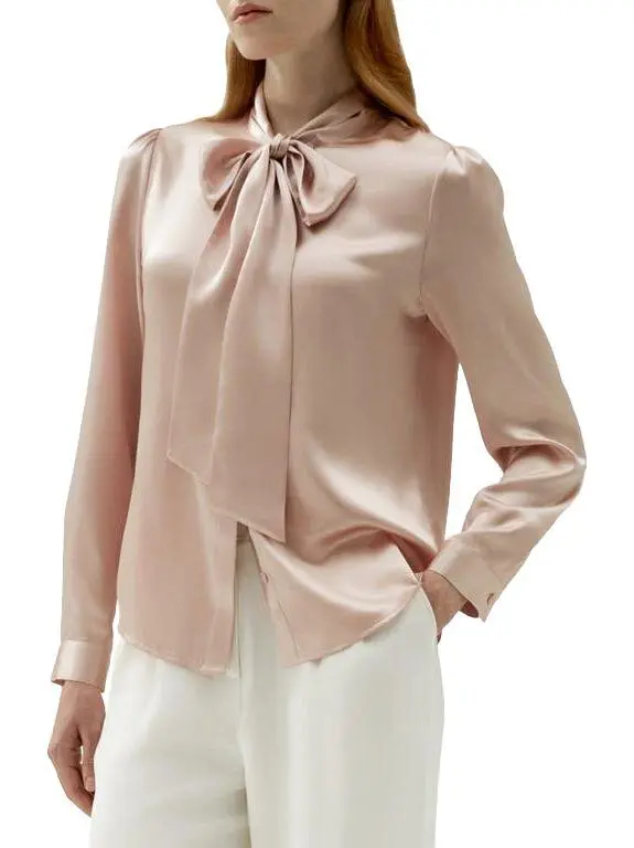 Lilysilk Bow-tie Neck Silk Blouse - Pale Pink