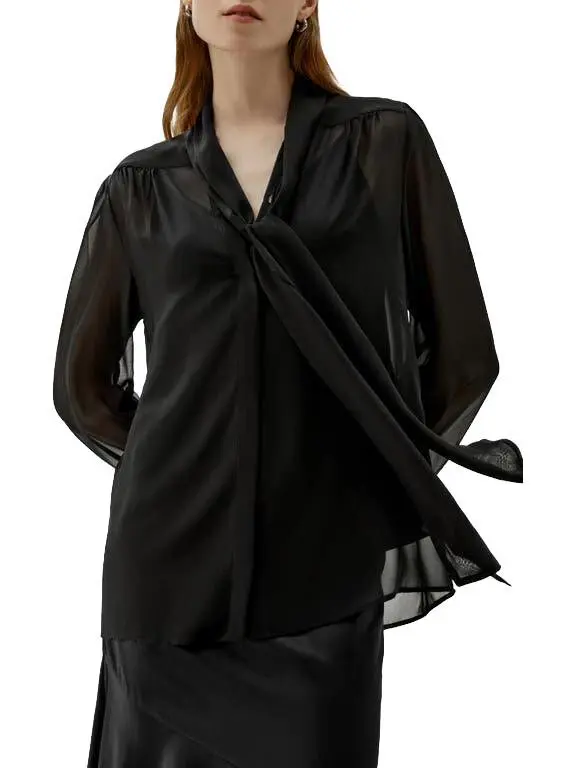 Lilysilk Bow Tie Sheer Silk Blouse - Black