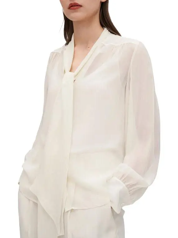 Lilysilk Bow Tie Sheer Silk Blouse - Natural White