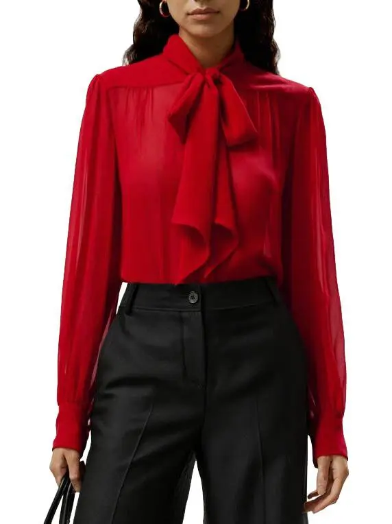 Lilysilk Bow Tie Sheer Silk Blouse - Pomegranate Red