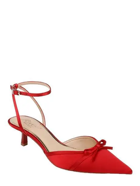 Badgley Mischka Talasia Pointed Toe Kitten Heel Pump - Red Satin