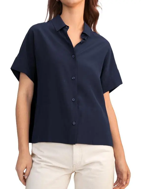 Lilysilk Boxy Fit Short Sleeve Shirt - Navy Blue