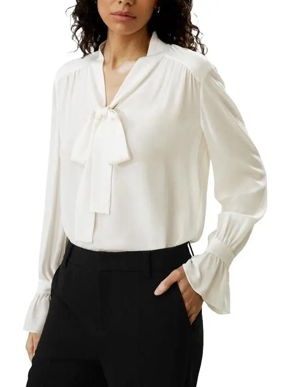 Lilysilk Silk V-neck Ribbon Blouse - Natural White