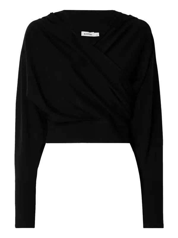 Simkhai Riley Cropped Merino Wool Hoodie - Black