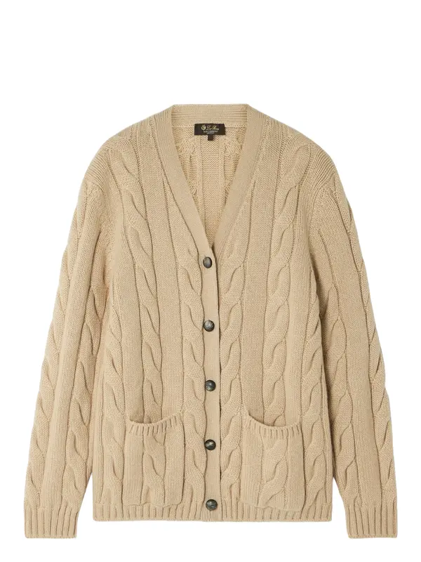 Loro Piana Napier Cable-knit Cashmere Cardigan - Neutrals