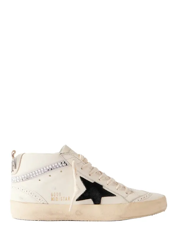 GOLDEN GOOSE Mid Star Distressed Leather Sneakers - White