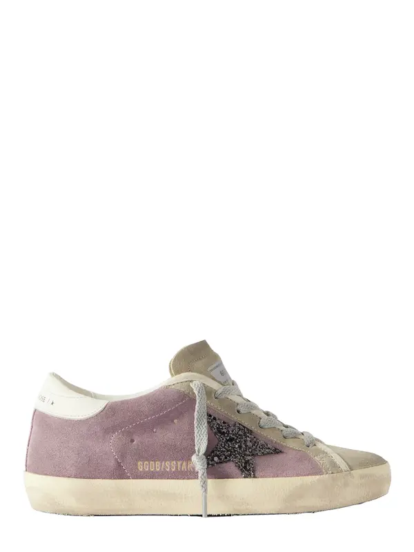 GOLDEN GOOSE Super-star Leather-trimmed Glittered Suede Sneakers - Pink