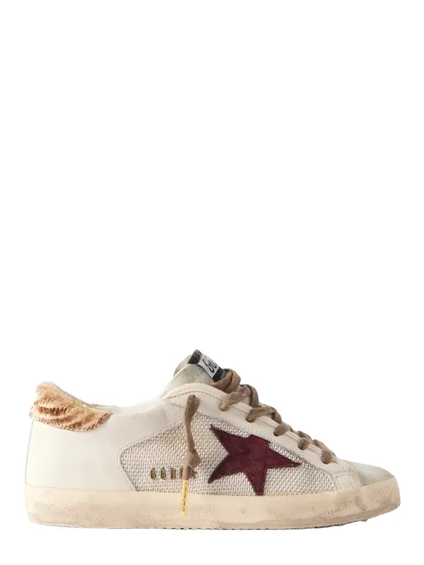 GOLDEN GOOSE Super-star Calf Hair And Suede-trimmed Distressed Sneakers - Off-white
