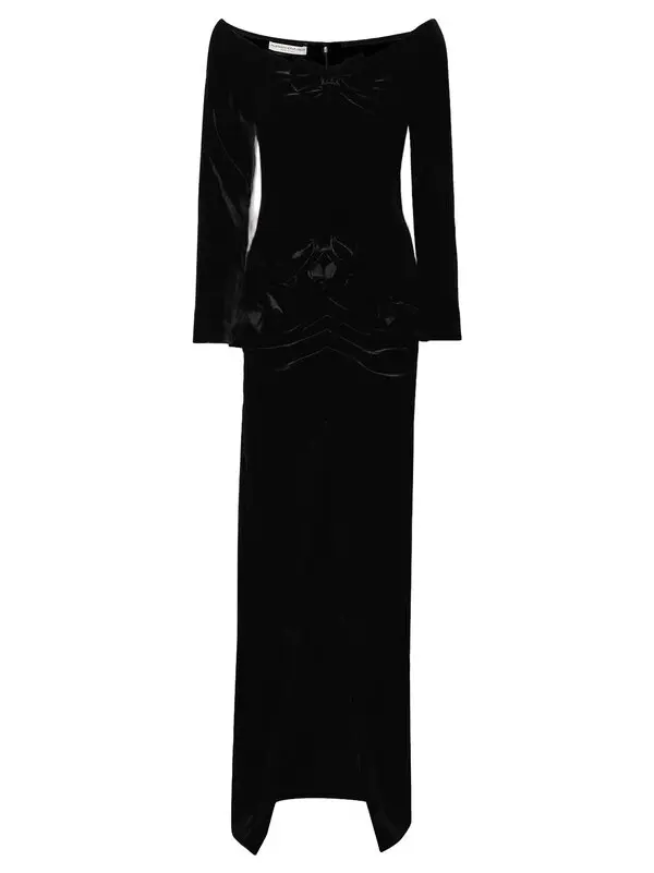 Alessandra Rich Bow-embellished Velvet Gown - Black