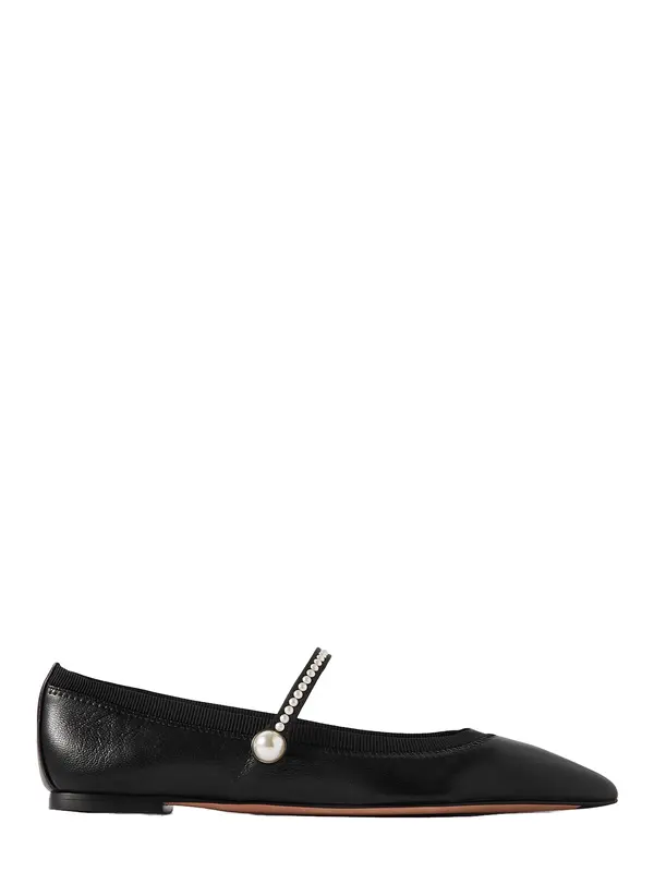 AQUAZZURA Romy Embellished Leather Flats - Black