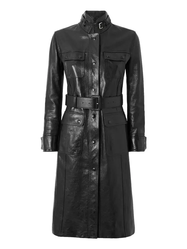 TOM FORD Paneled Belted Leather Trench Coat - Black
