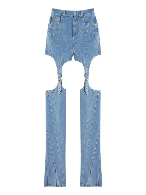 MUGLER Buckled Chaps Skinny Jeans - Blue
