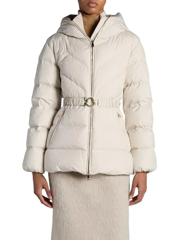Moncler Brosse Belted Puffer Jacket - White