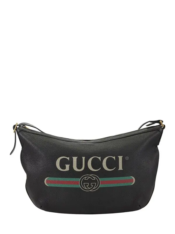 Gucci Leather Logo Printed Hobo Bag - Black
