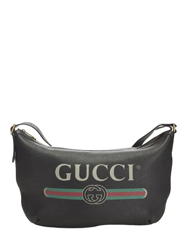 Gucci Leather Logo Printed Hobo Bag - Black