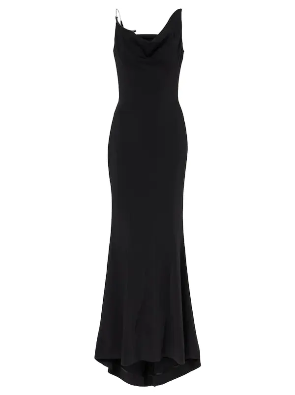MUGLER Asymmetric Crêpe Gown - Black