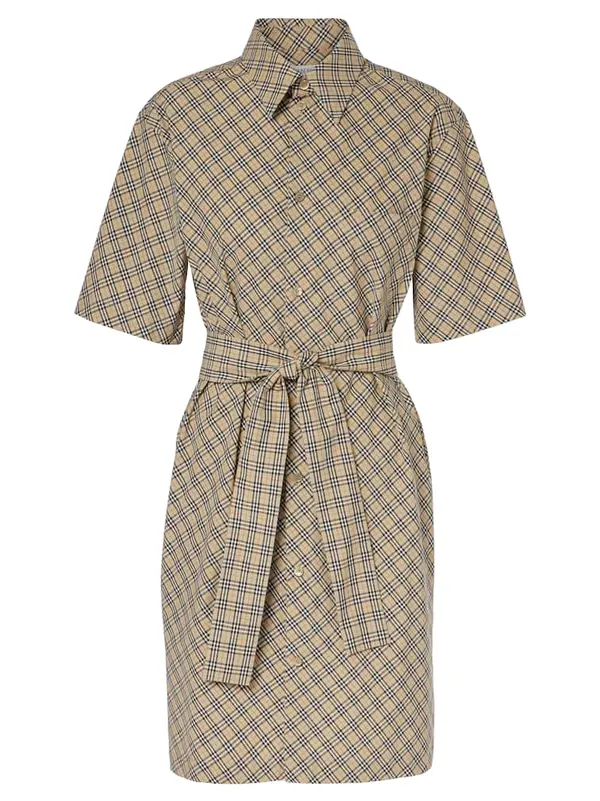 Burberry Check Cotton Shirt Dress - Beige