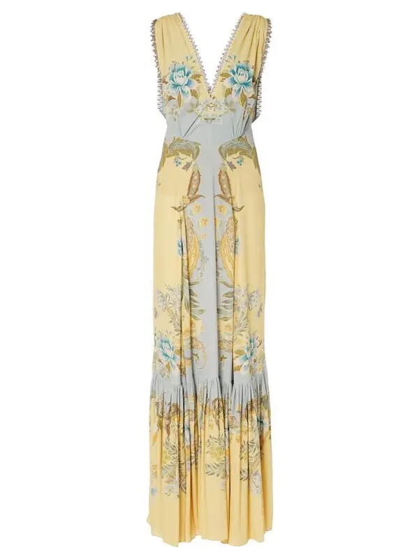 Etro Floral Crêpe De Chine Maxi Dress - Yellow
