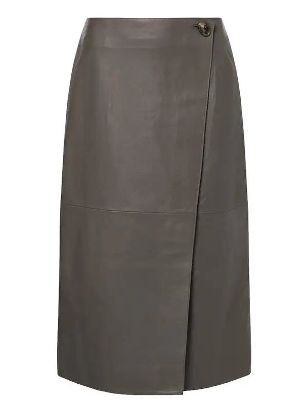 YVES SALOMON Leather Midi Skirt - Grey