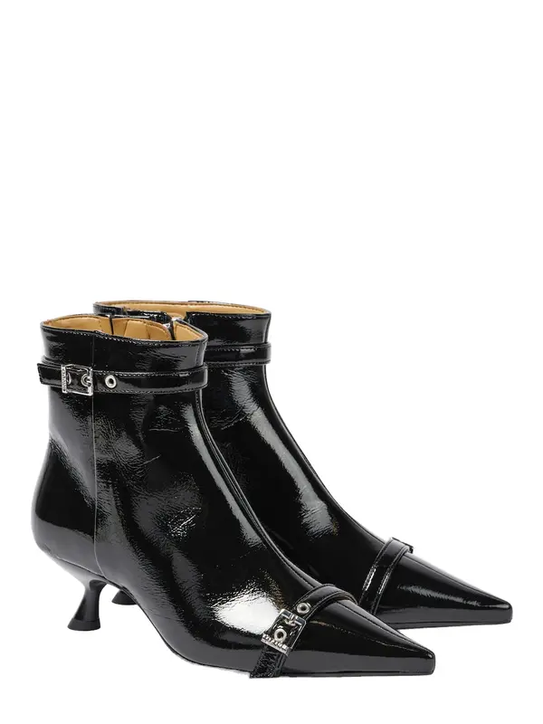 GANNI Eyelets Faux Leather Ankle Boots - Black