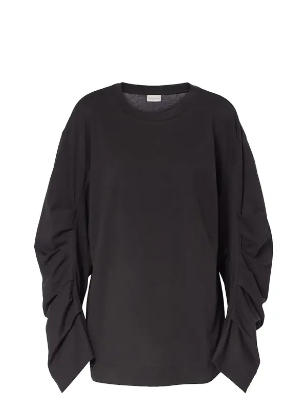 Dries Van Noten Ruched Cotton Jersey Sweatshirt - Black