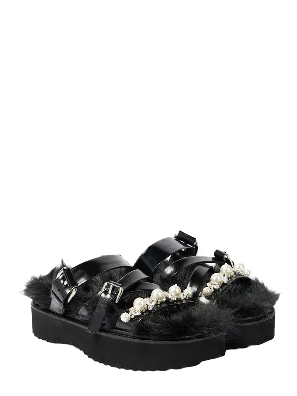 Simone Rocha Embellished Leather Platform Sandals - Black