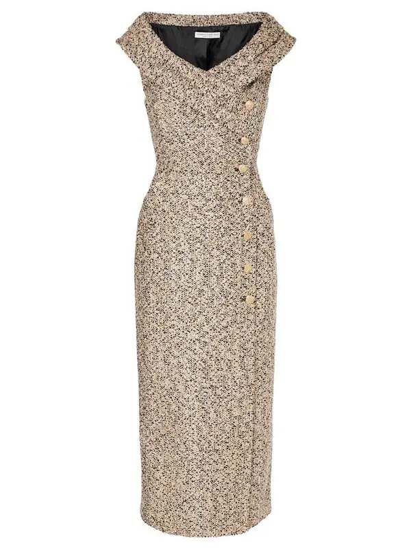 Alessandra Rich Off-shoulder Tweed Lamé Midi Dress - Gold