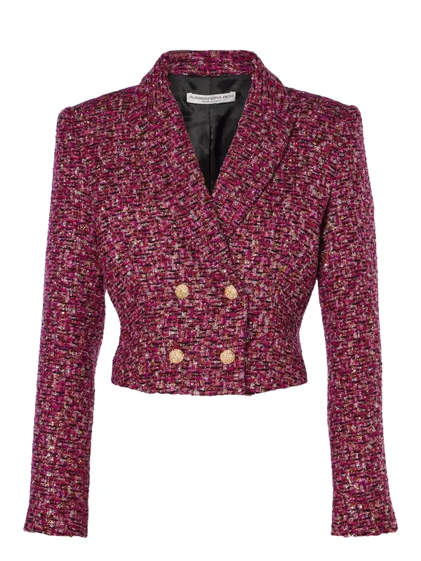 Alessandra Rich Sequined Cropped Tweed Blazer - Purple