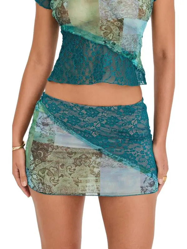MISTRESS ROCKS Lace And Mesh Miniskirt - Ocean Teal