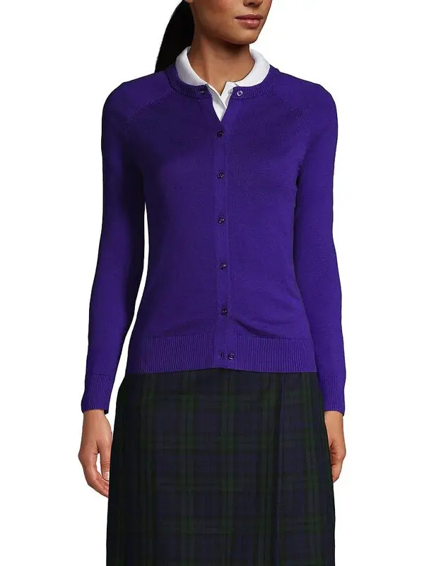LANDS' END Cotton Modal Cardigan Sweater - Deep Purple