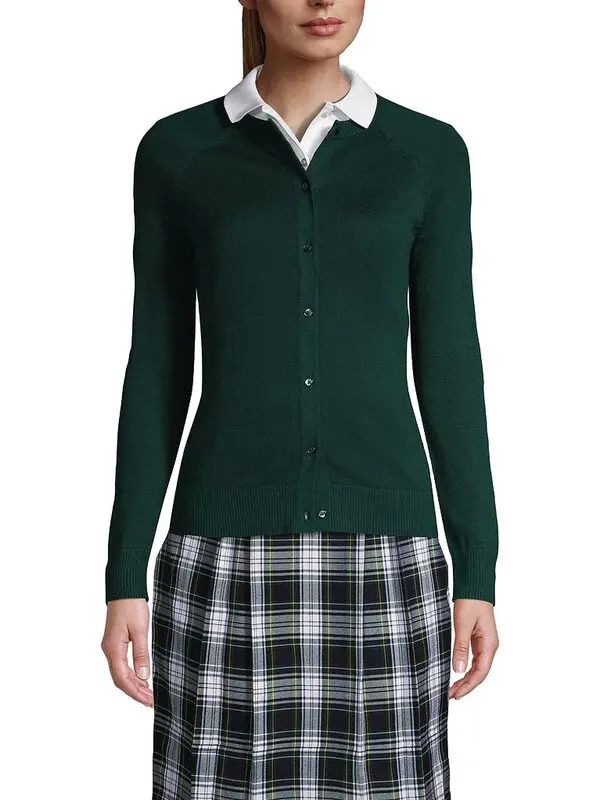 LANDS' END Cotton Modal Cardigan Sweater - Evergreen