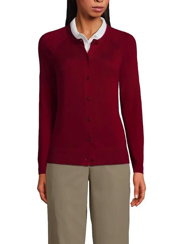 LANDS' END Cotton Modal Cardigan Sweater - Garnet