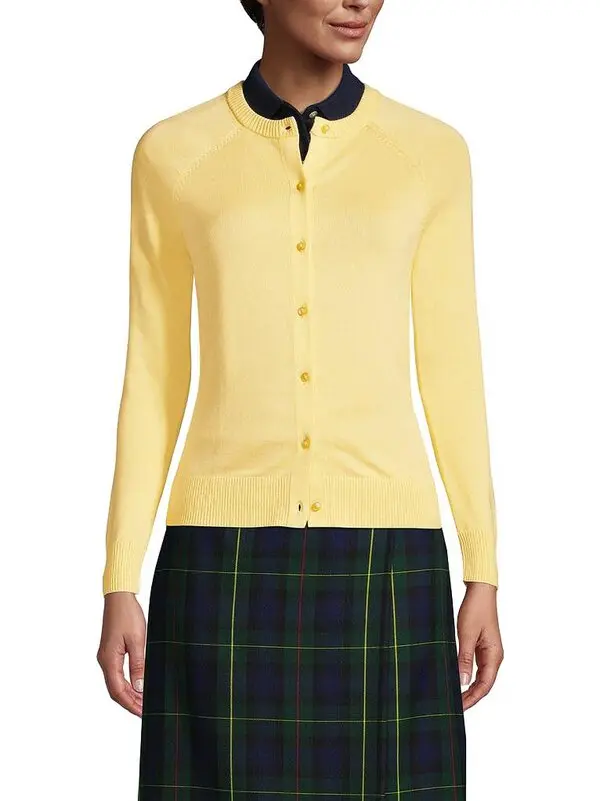 LANDS' END Young Cotton Modal Cardigan Sweater - Maize