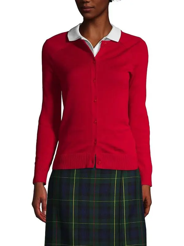 LANDS' END Cotton Modal Cardigan Sweater - Red
