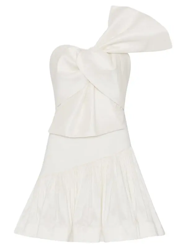 MILLY Harley Bow Taffeta Mini Dress - Ecru