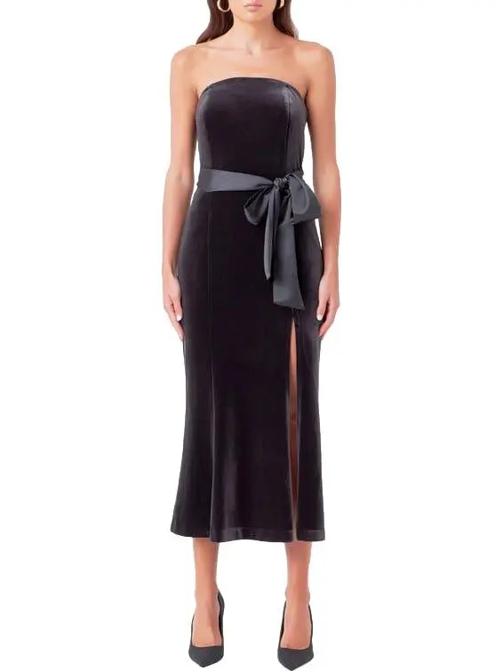 Endless Rose Strapless Velvet Midi Dress - Dark Grey
